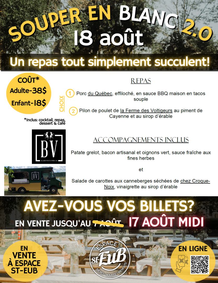 REPAS- SOUPER EN BLANC 2.0 - Municipalité de Sainte-Eulalie
