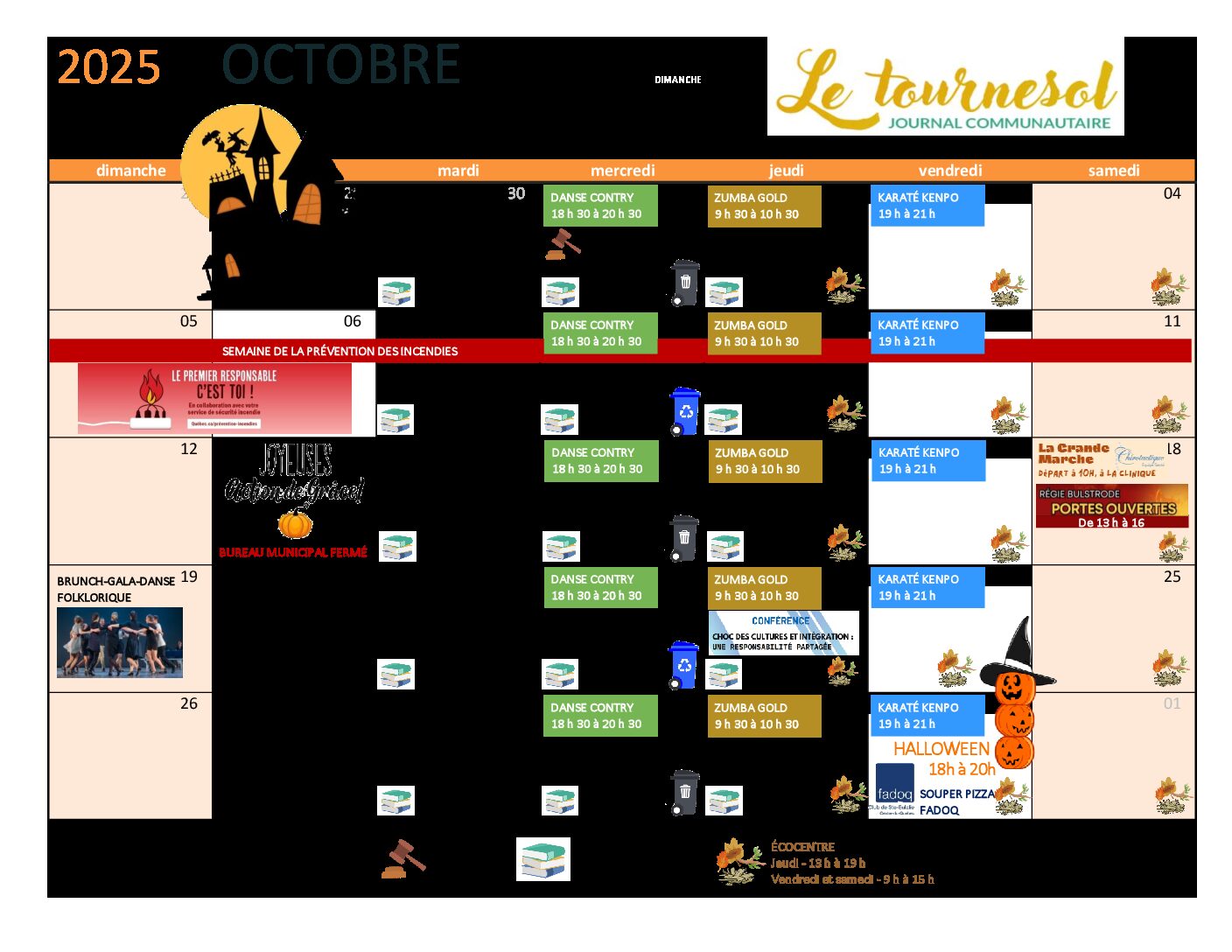 Calendrier Octobre 2025 - Municipalité de Sainte-Eulalie
