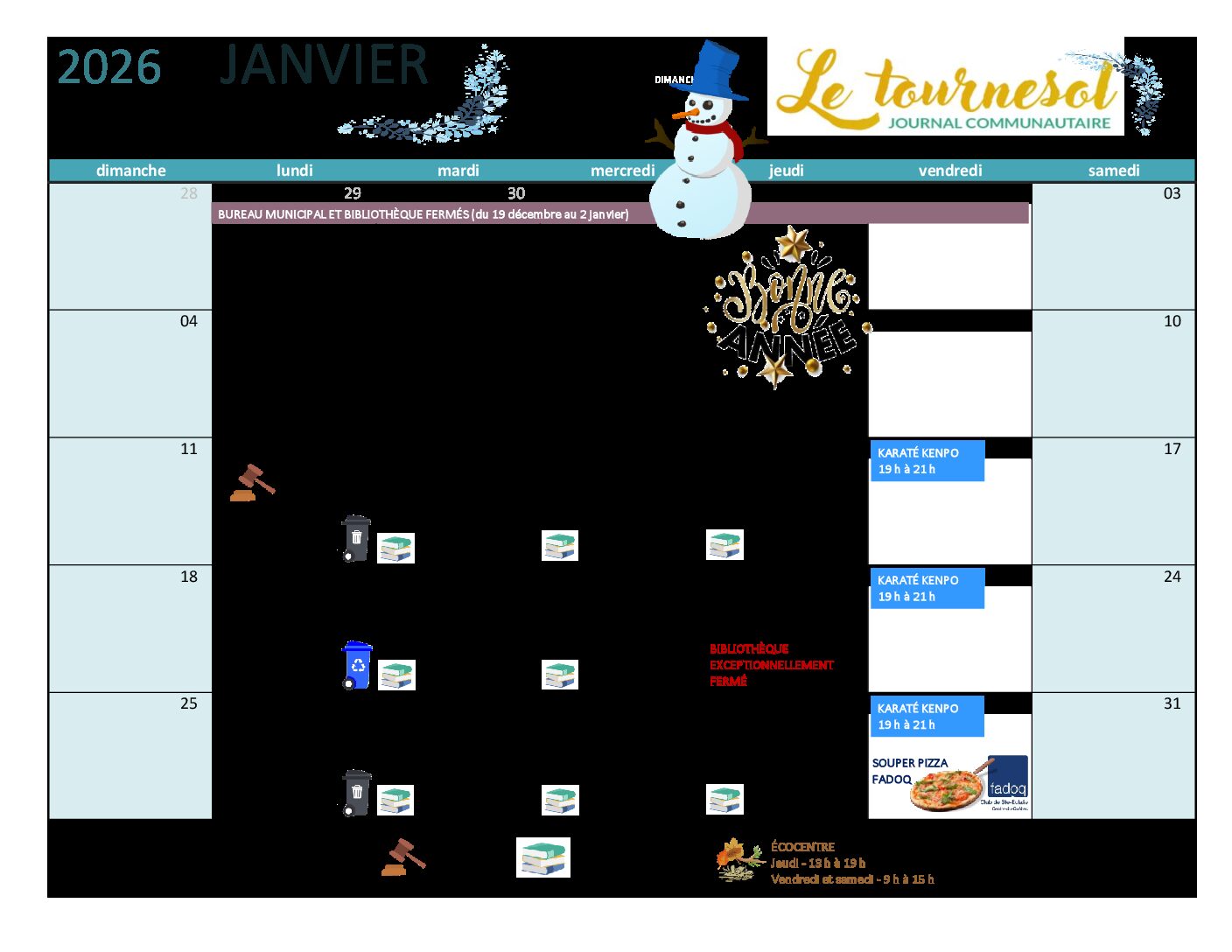 Calendrier janv-fev 2026 - Municipalité de Sainte-Eulalie